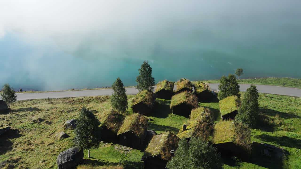 Lovatnet Glacier Lake And Breng Seter Historical Farm Houses In Mist ...