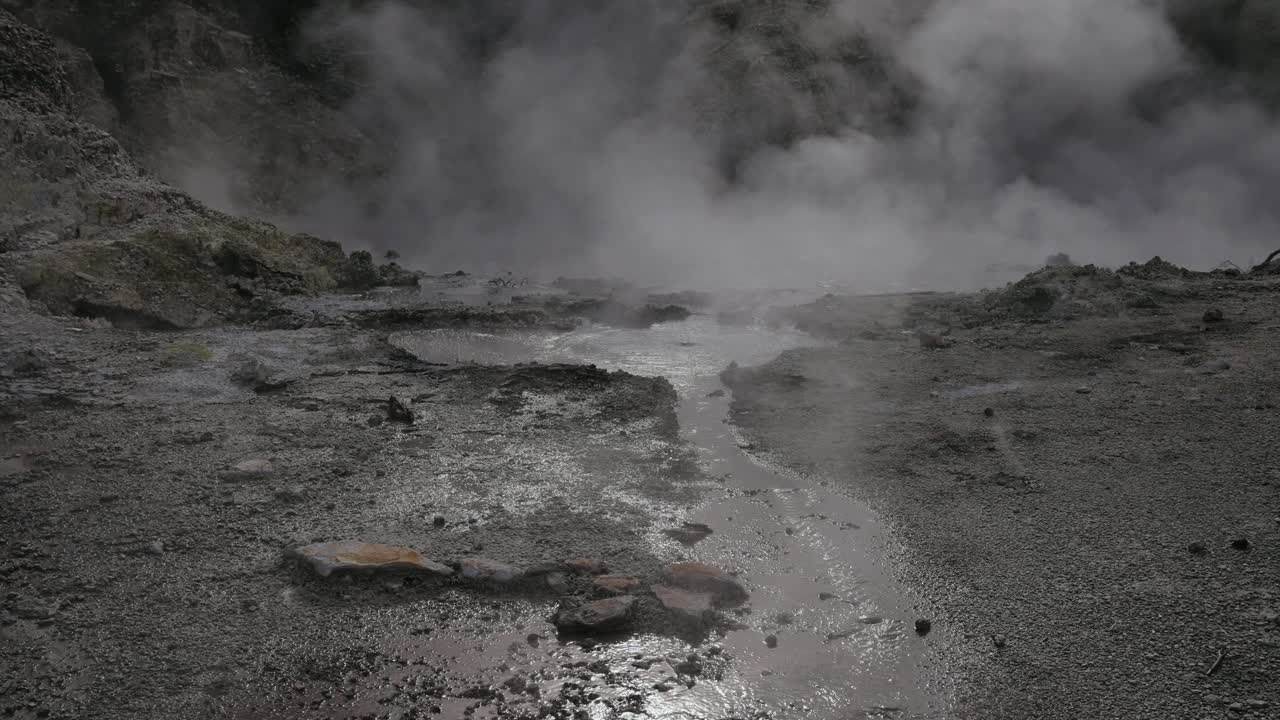 Boiling Hot Geothermal Volcanic Mud Pool, Closeup Shot Steamy Lake ...