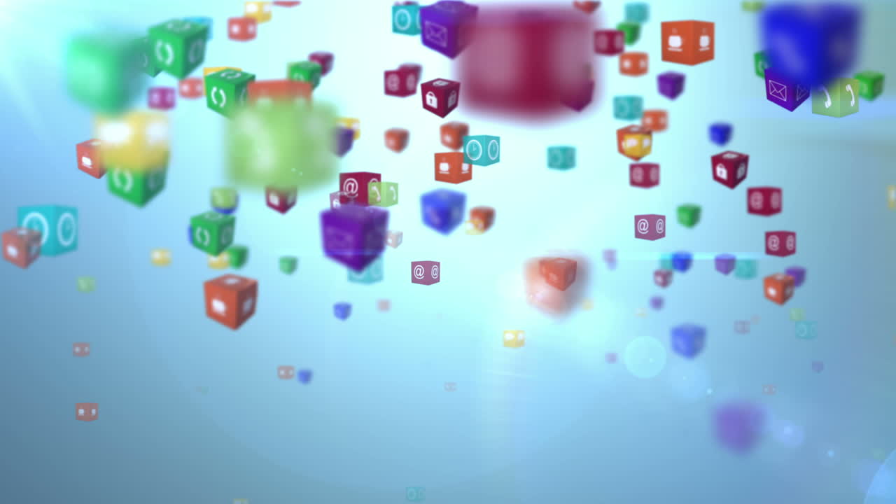 Premium stock video - Computer app icons floating up