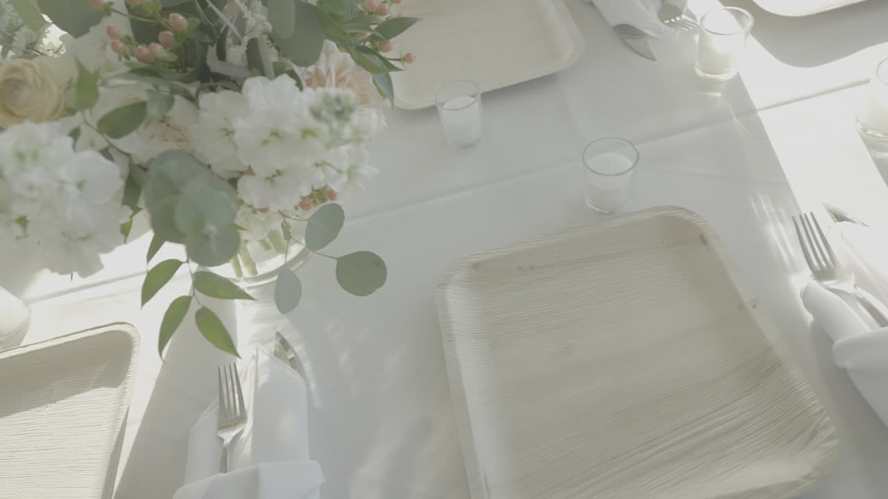 Premium stock video - Wedding catering tables prepared for guests