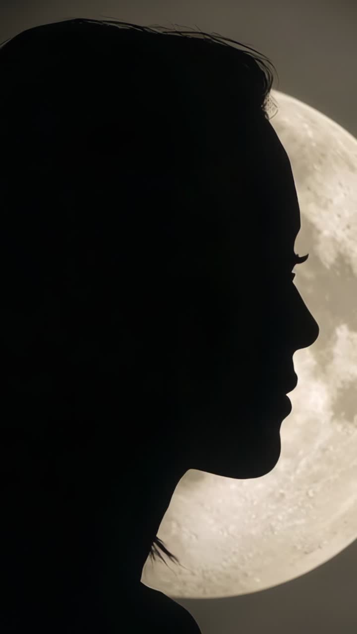 Vertical video: Swaying silhouette woman shifting hair in breeze before ...
