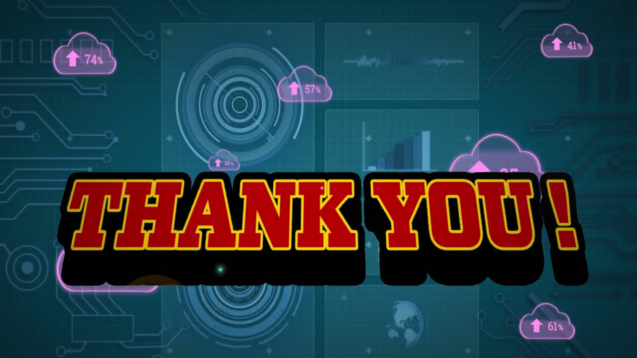 Premium stock video - Animation of thank you text and data processing ...