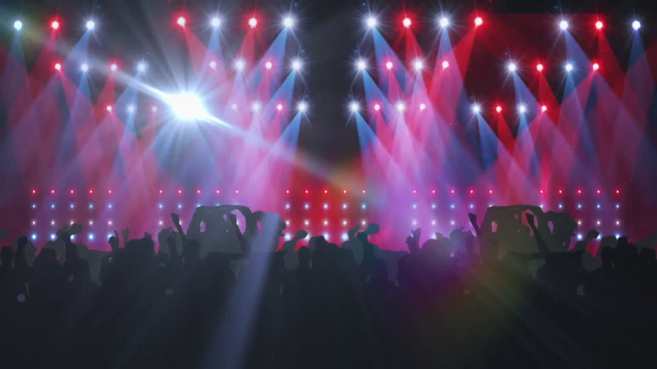 Animation Of People Dancing In Club Music Venue With Glowing Spotlights ...