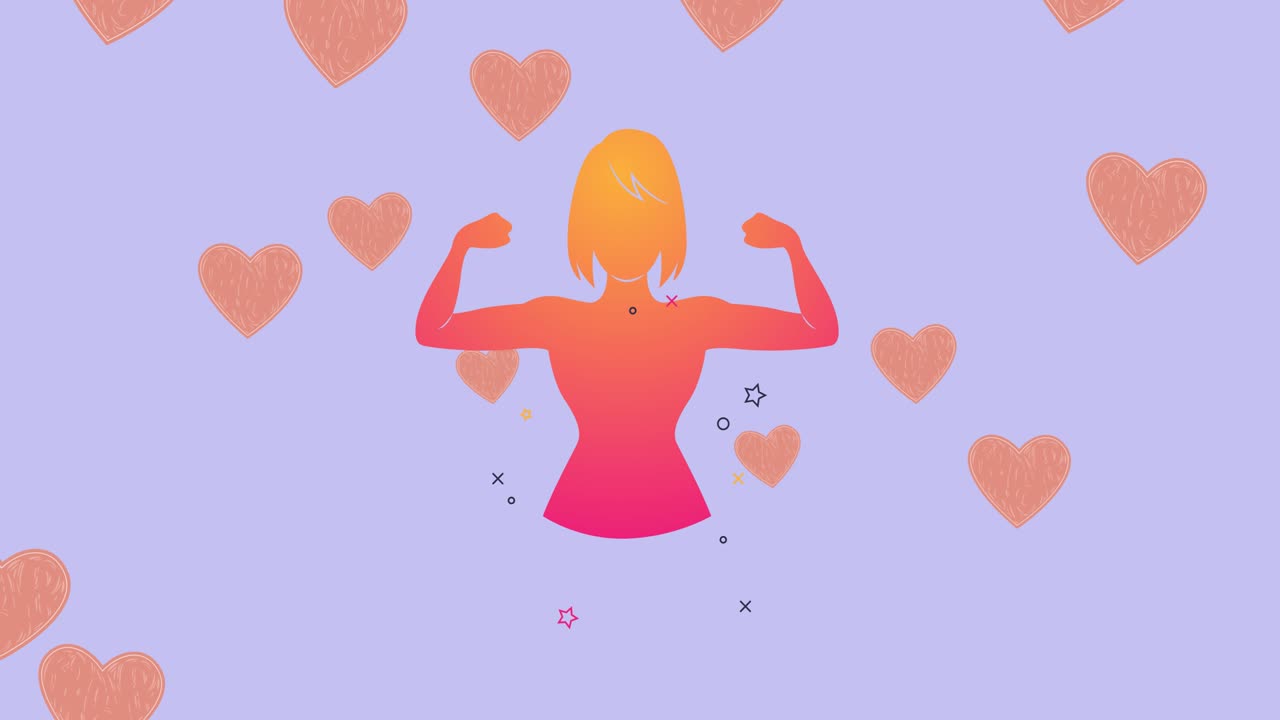 Animation of strong woman icon, over flying hearts | Premium Stock ...