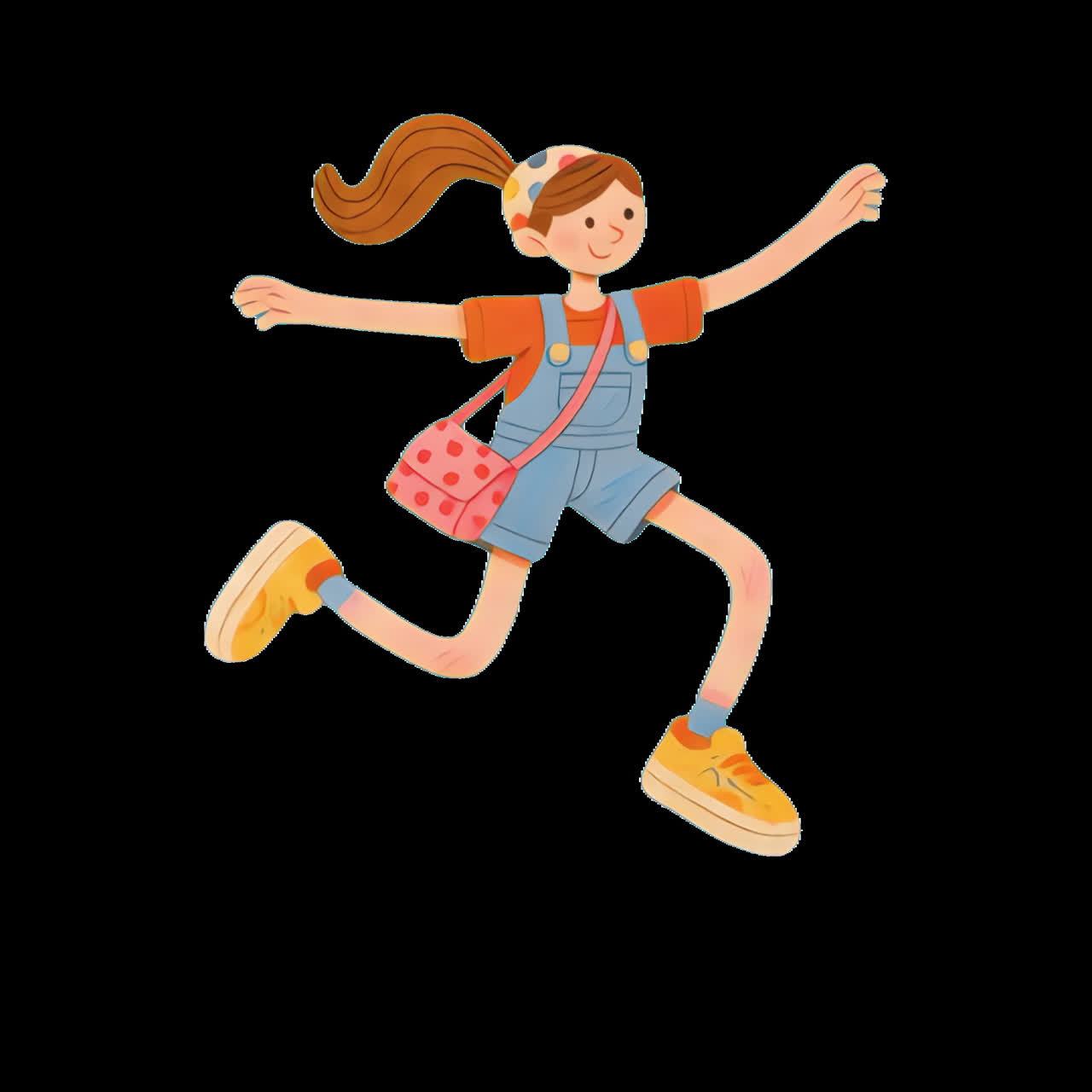 Joyful cartoon girl illustration animation isolated asset, transparent ...