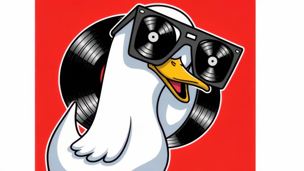 DJ Duck with Vinyl Records | Premium Stock Video Footage