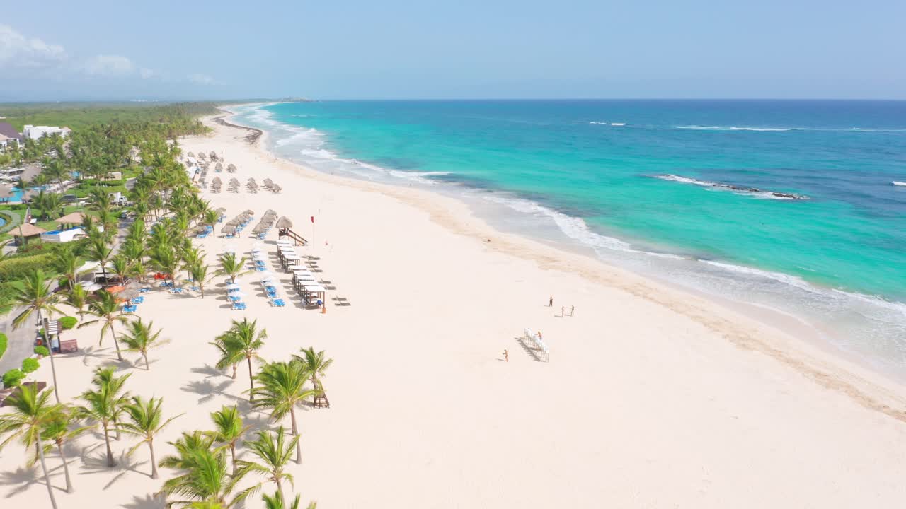 Premium stock video - Drone view along waterfront punta cana hard rock ...