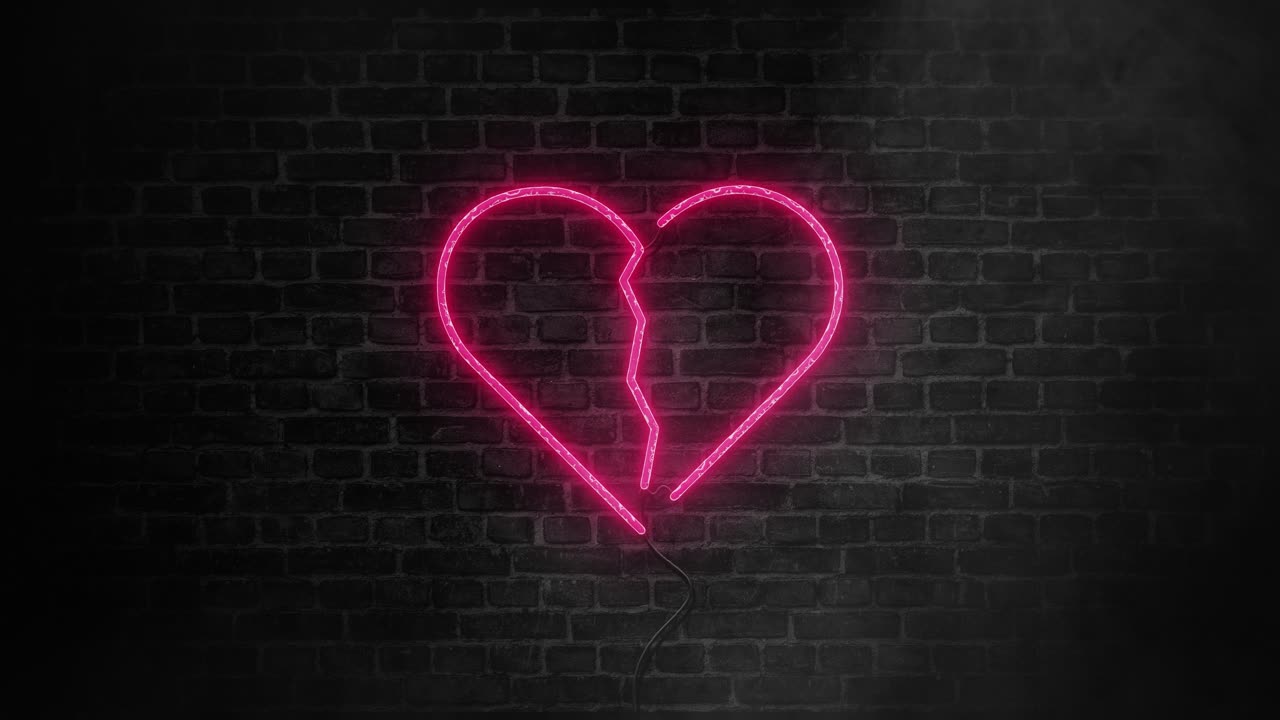 Premium stock video - Broken heart neon light icon heartbreak glowing sign