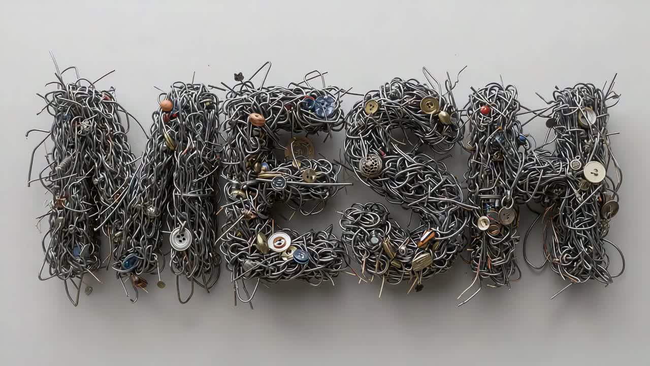 Zooming camera revealing sculptural letters MESH in studio ...