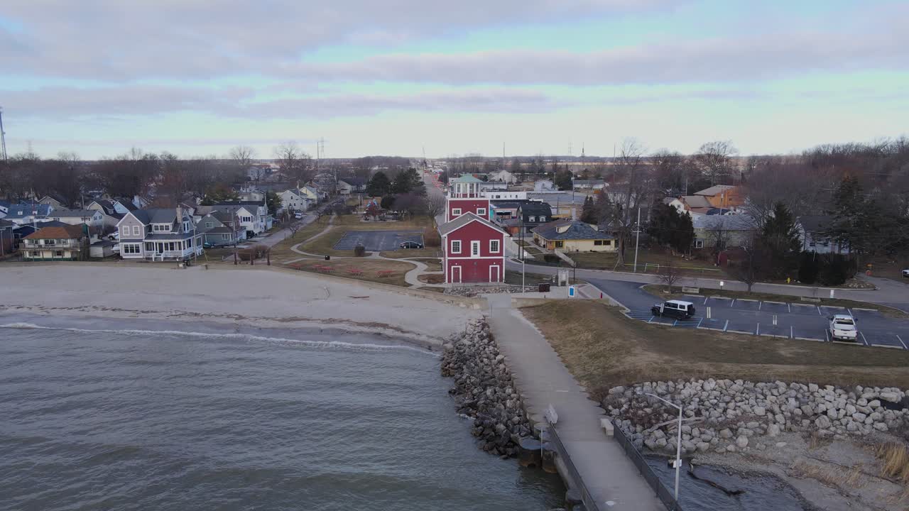 Scenic Beachfront with Iconic Red Lighthouse at Luna Pier, Michigan ...