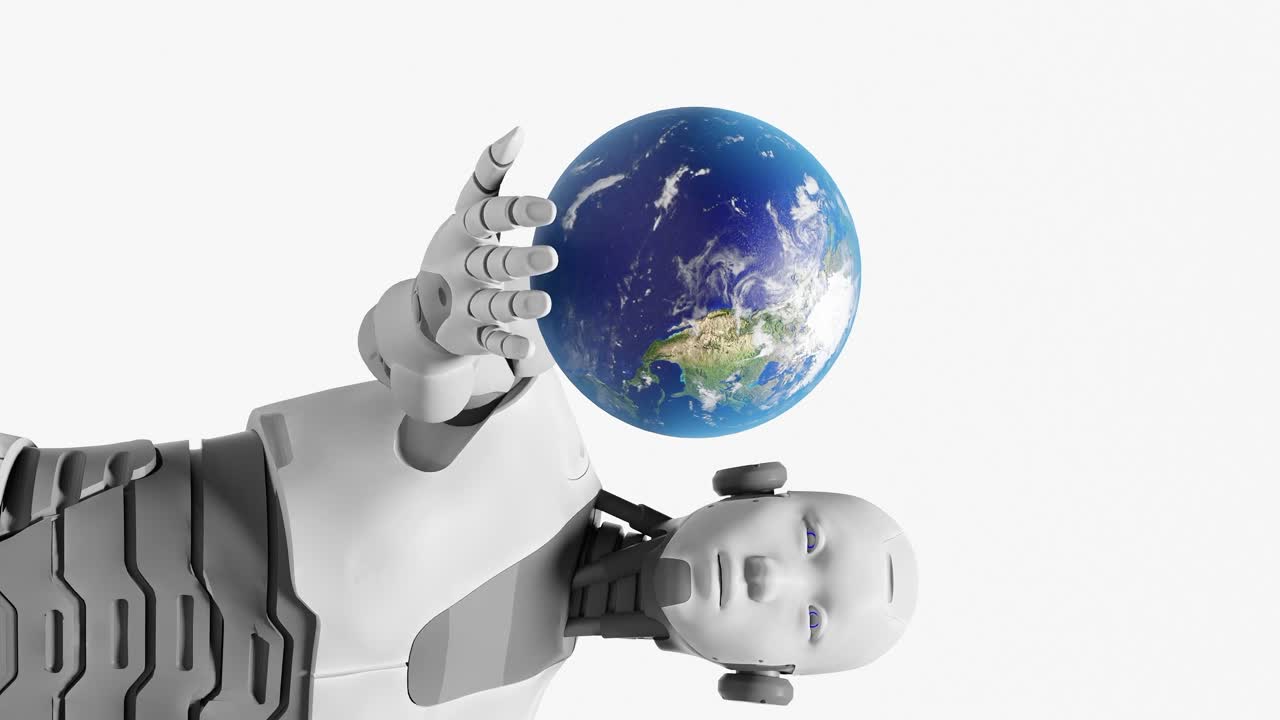 Robot Prototype Cyborg Holding Over Palm Hand The Globe Planet Earth ...