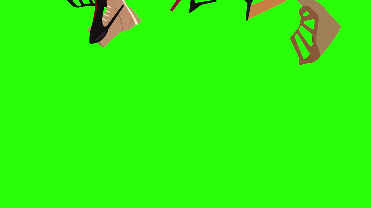 Animation of women shoes group elements on green screen chroma key flat ...
