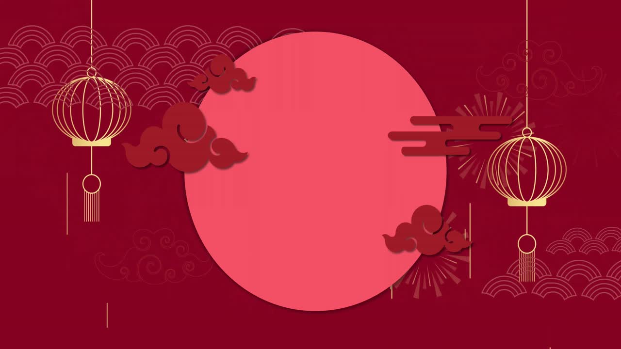 Animation of chinese traditional decorations on red background ...
