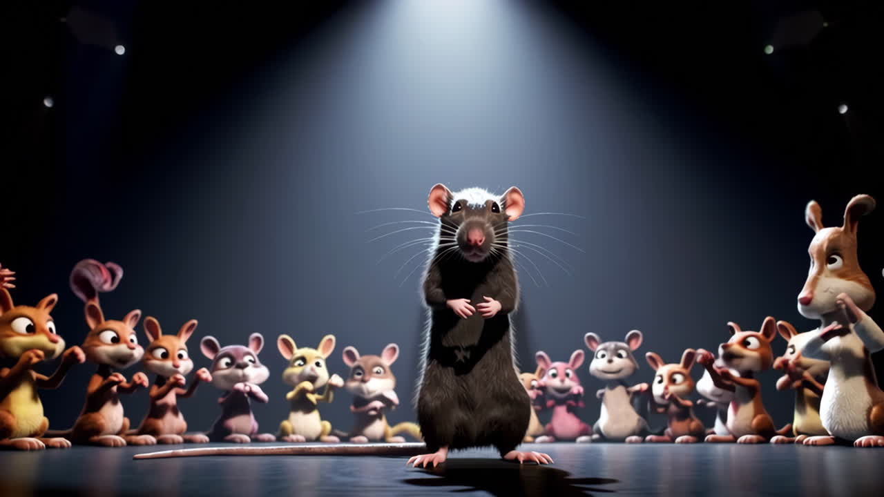 Animated Rat on Stage with Friends | Premium Stock Video Footage