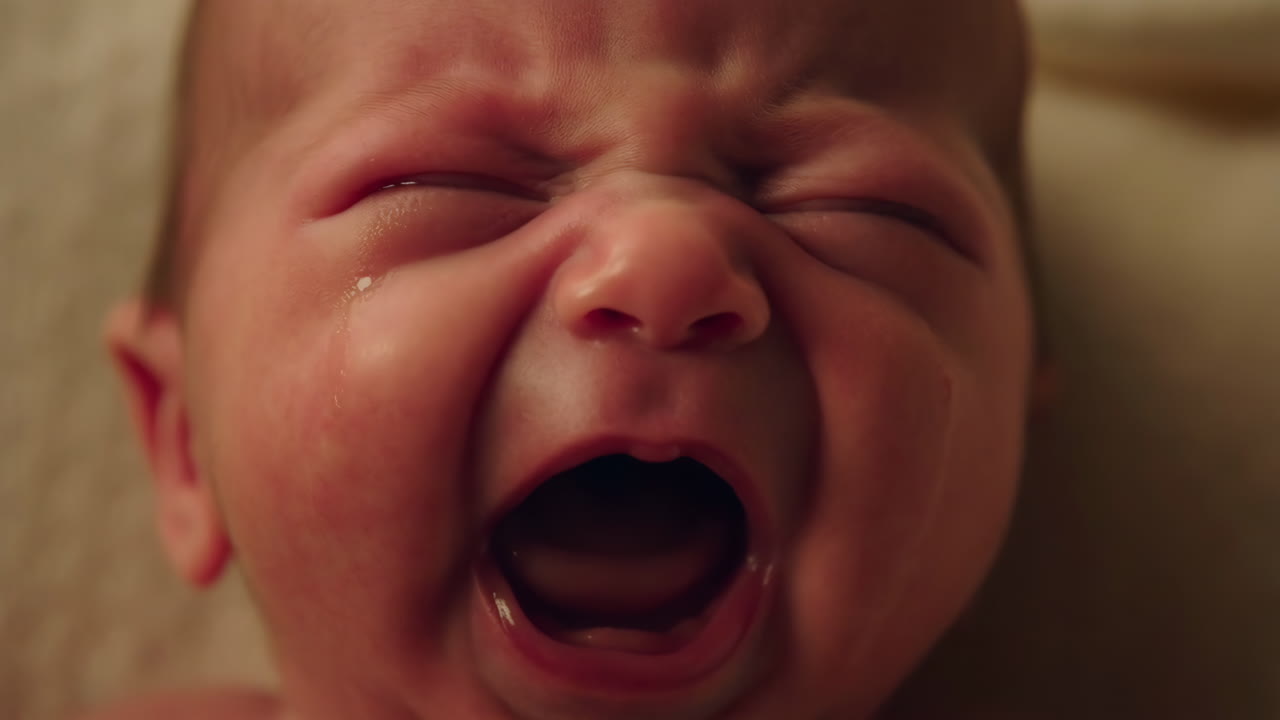 Close-up of a Crying Newborn Baby | Premium Stock Video Footage