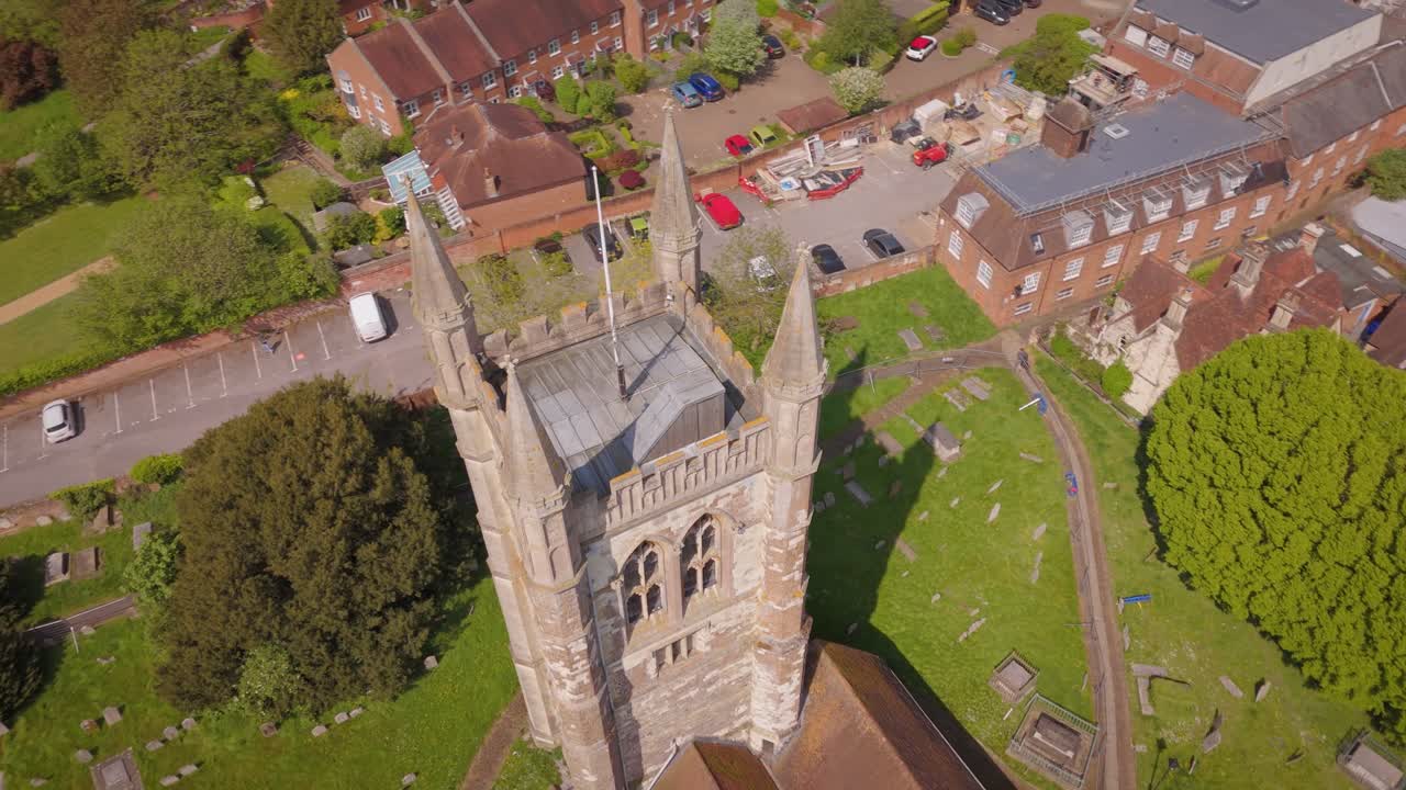 Premium stock video - Drone shot of an english church tower located in ...