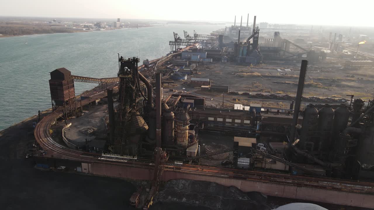 Premium stock video - Steel mill in zug island causing air and water ...