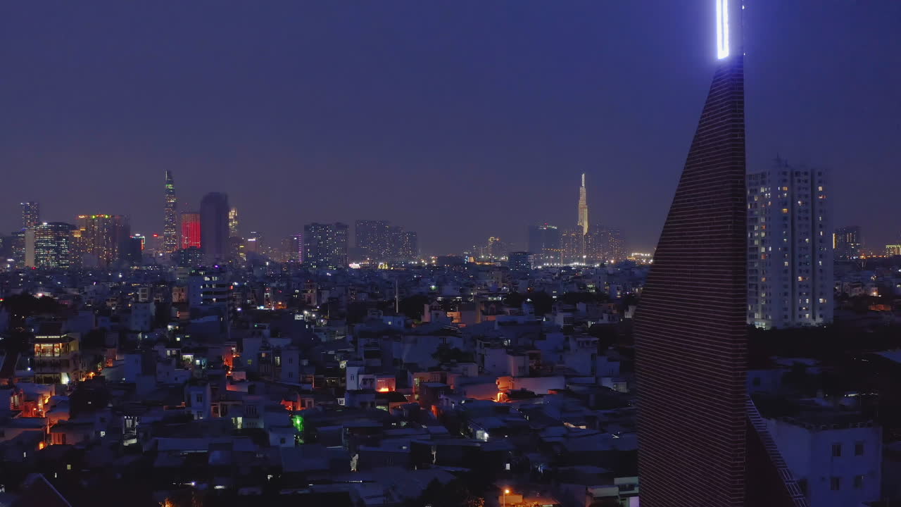 4k drone footage crane shot of church spire spire at night climbing to ...