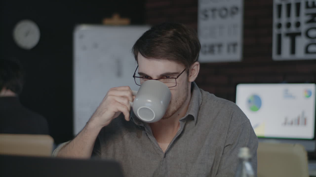 Premium stock video - Serious business man looking computer monitor in ...