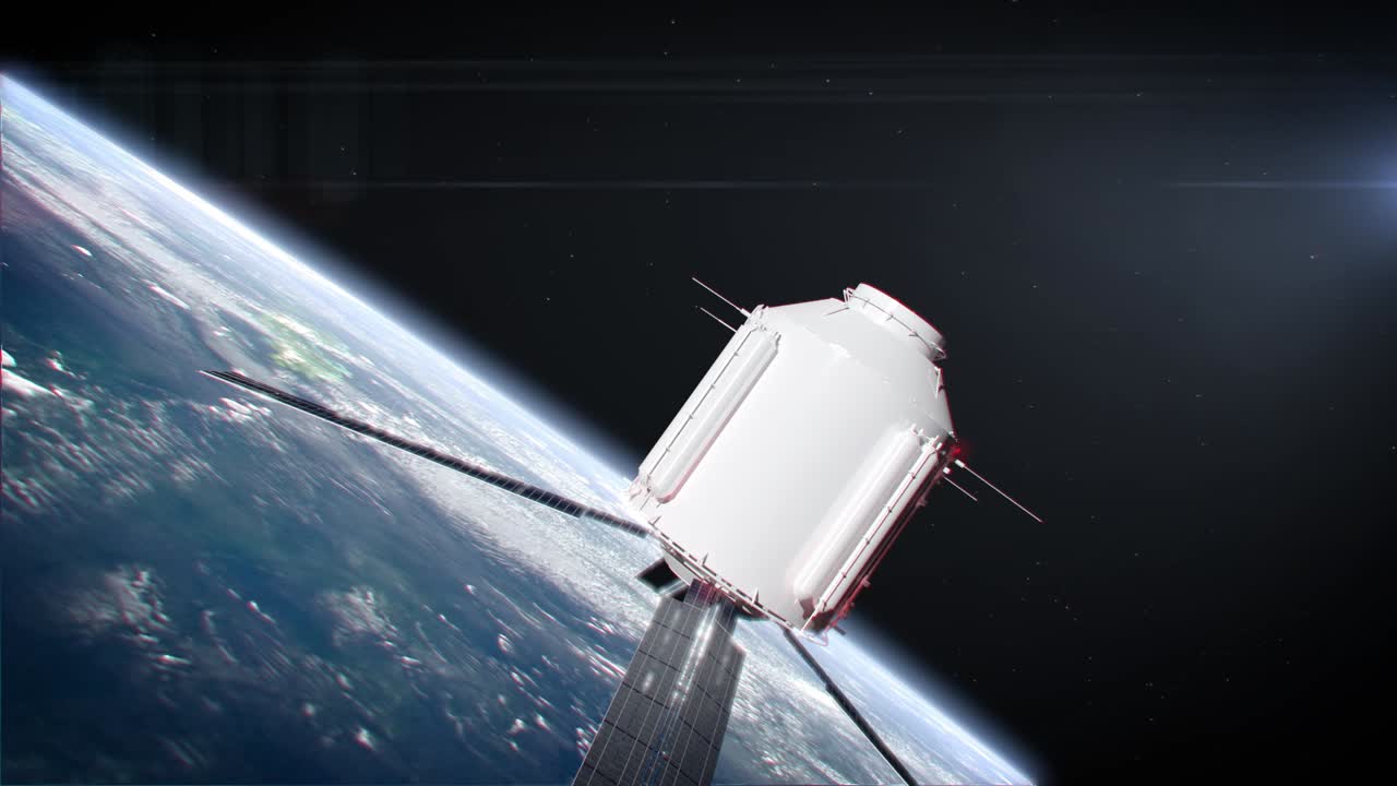 Premium stock video - Satellite flying in space over earth 4k