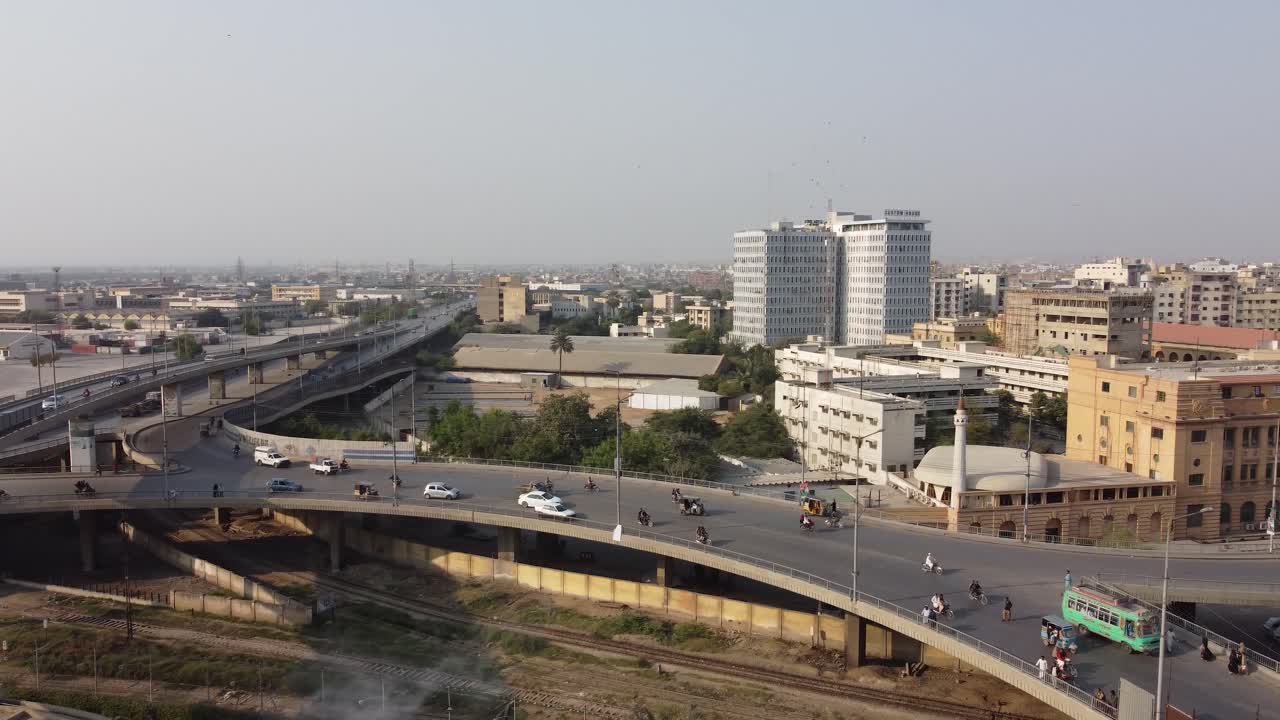 Aerial view of jinnah bridge and flyover over rotary food park in ...