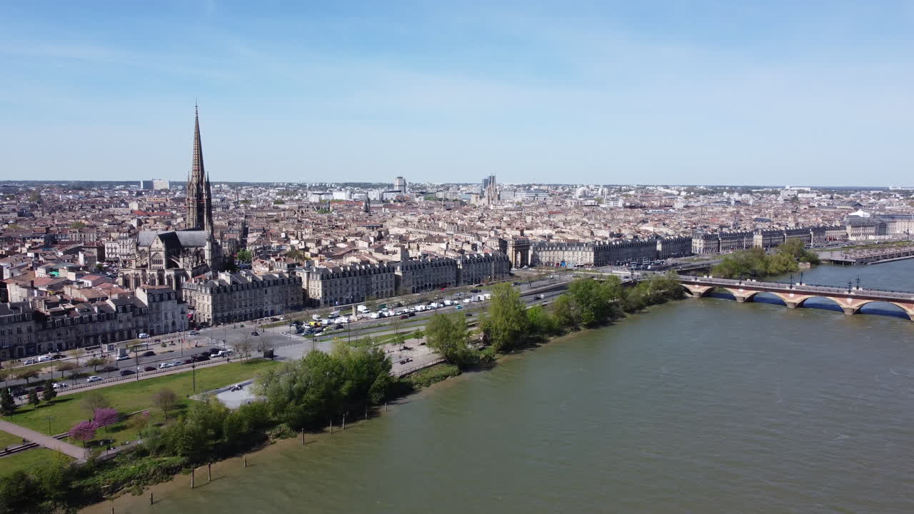 Panoramic view of bordeaux city on sunny day Premium Stock Video Footage