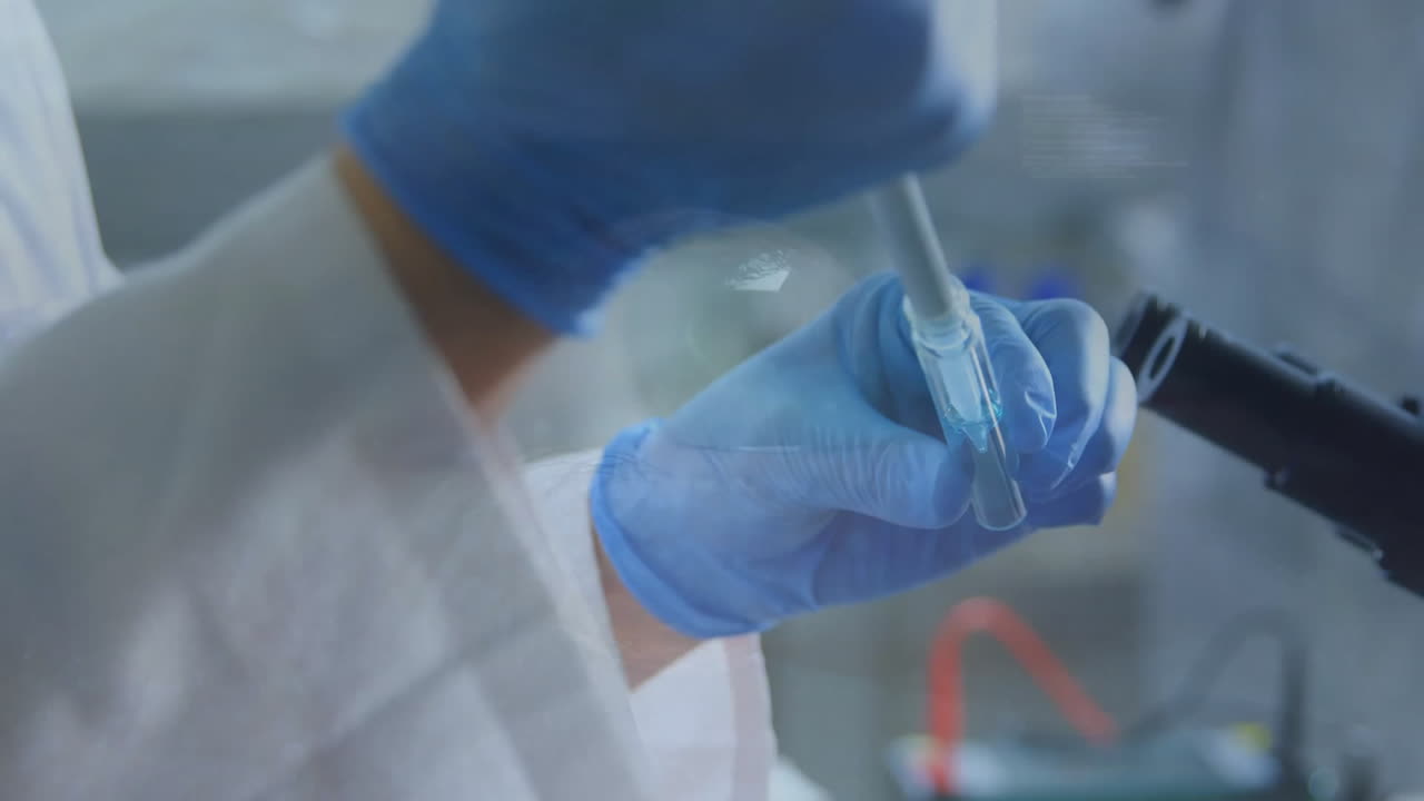 Animation of scientific data processing over caucasian male scientist ...