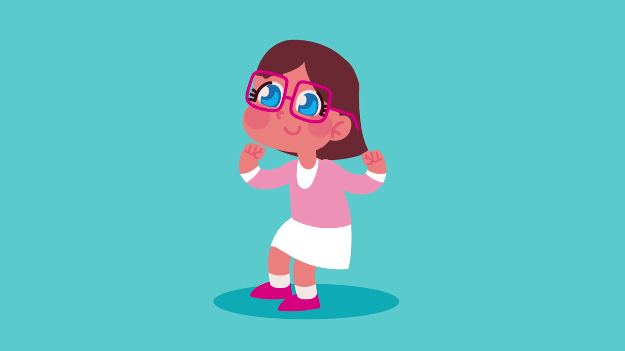 Little girl with eyeglasses animation | Premium Stock Video Footage
