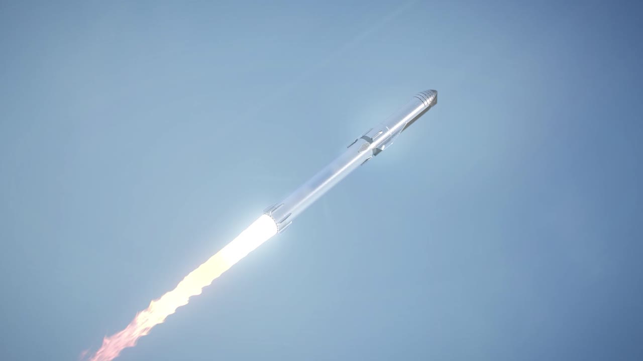 Premium stock video - Rocket flying through a clear blue sky 4k