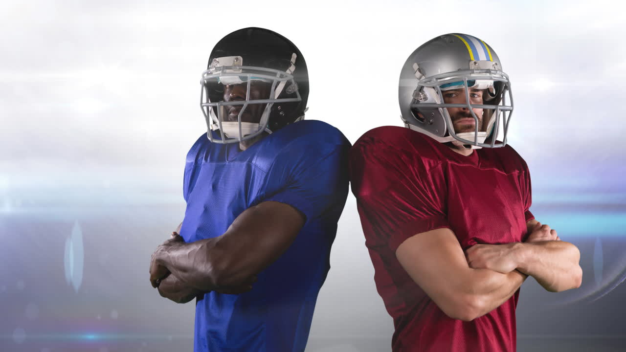 Animation of lights moving over two male american football players ...