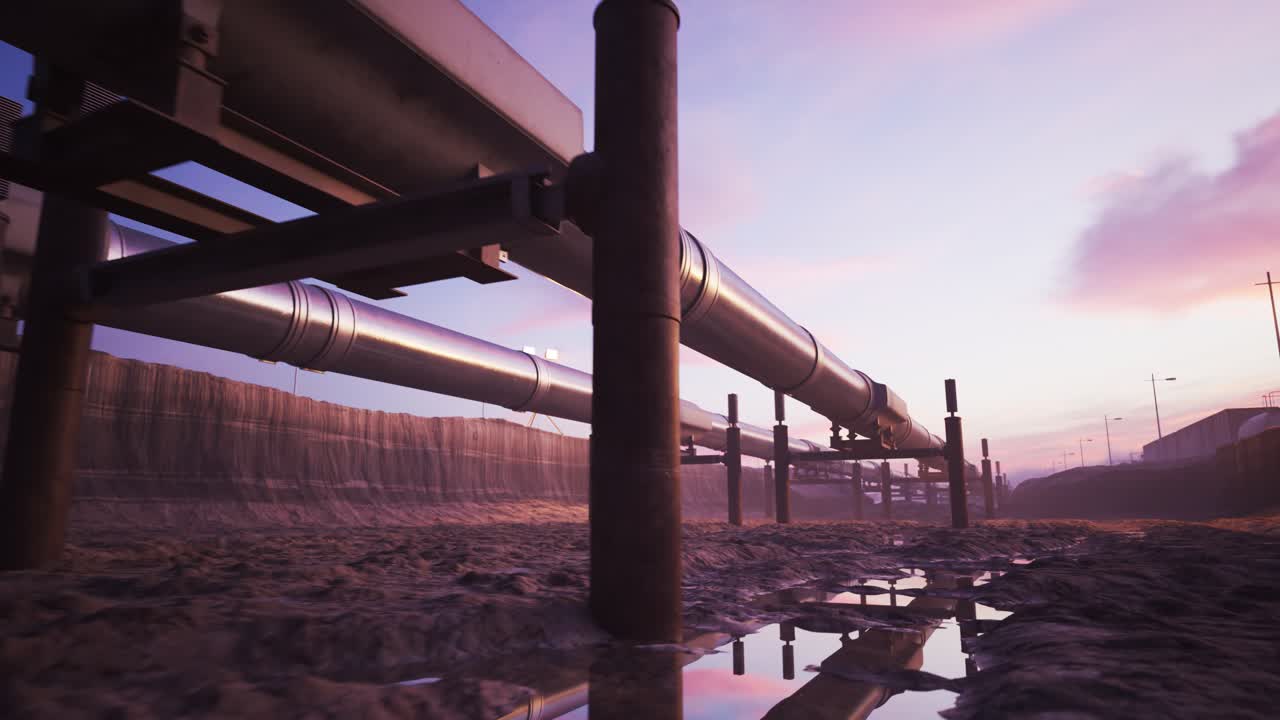 Premium stock video - A pipeline running through the flooded excavation ...