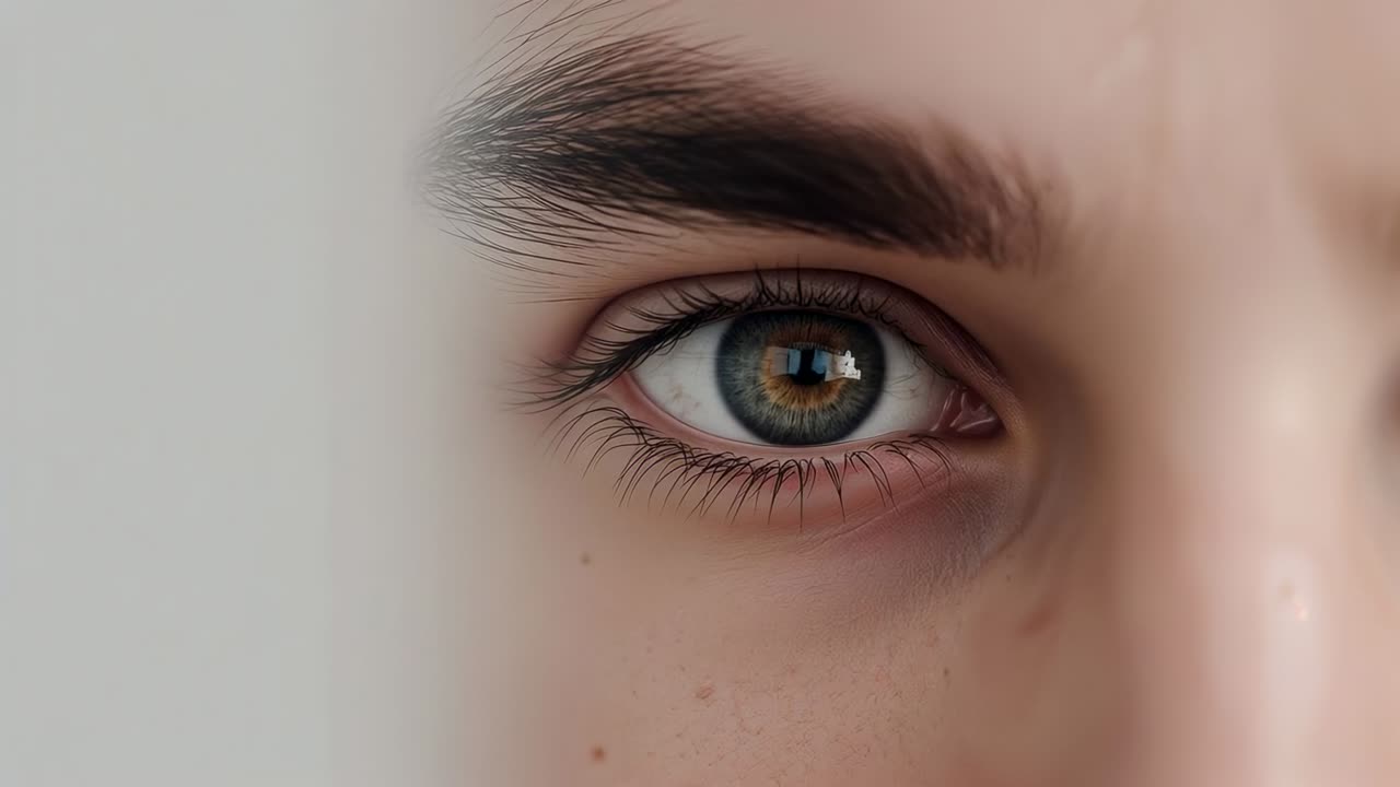 Showing right eye shifting iris from hazel to cyan across frames in ...