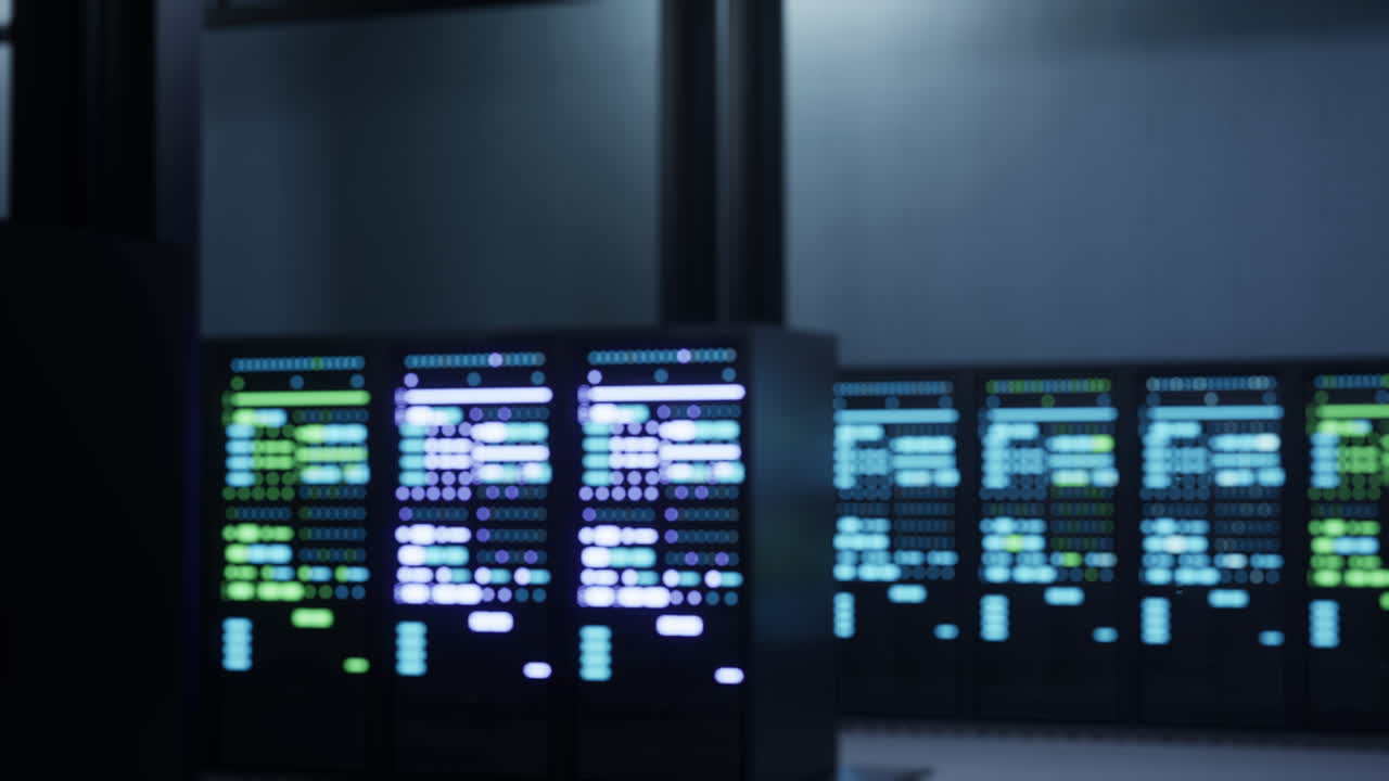 Premium stock video - Operational server rows in data center