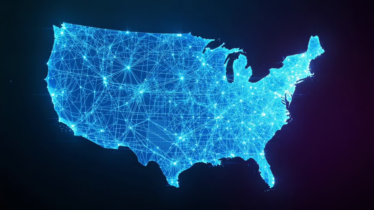 Digital Network Map of the United States | Premium Stock Video Footage