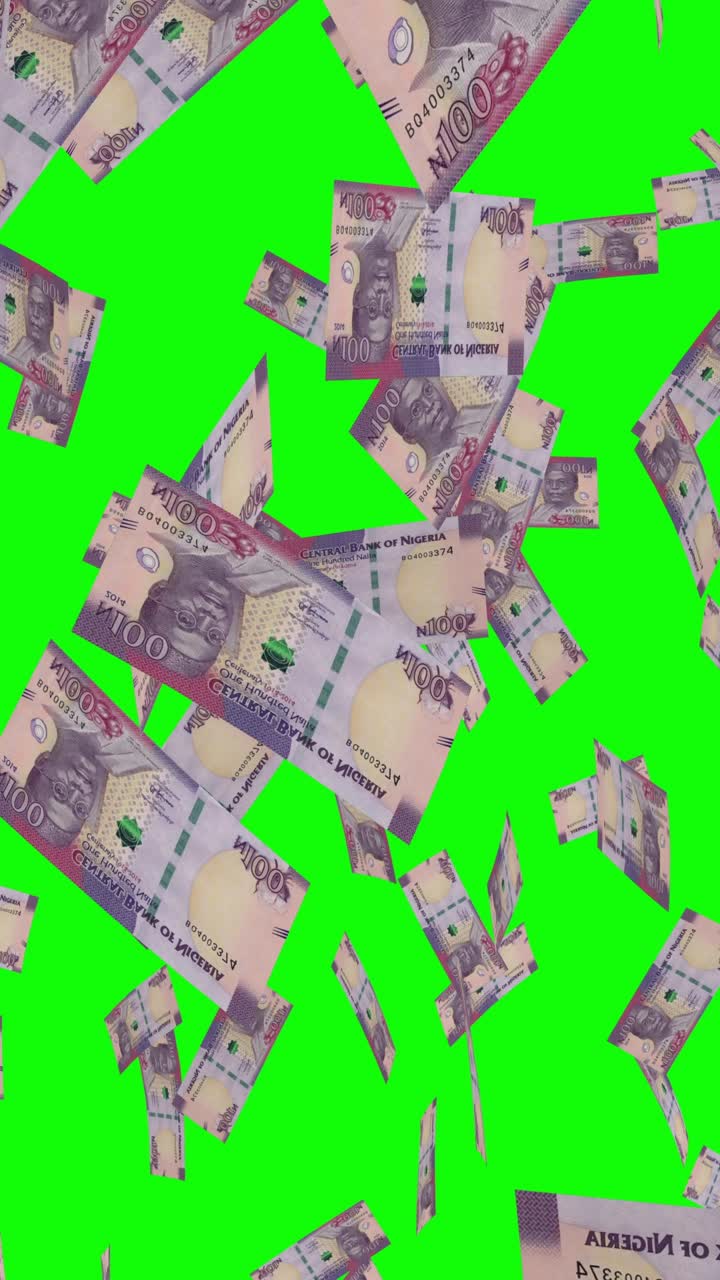 Falling Nigerian Naira Notes on Green Screen | Premium Stock Video Footage