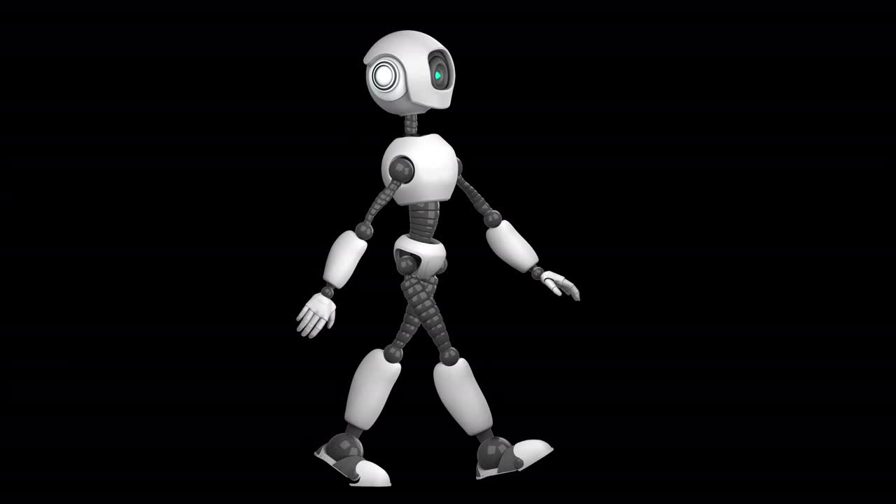 a humanoid walking robot. looped 2d animation. alpha channel. isolated ...