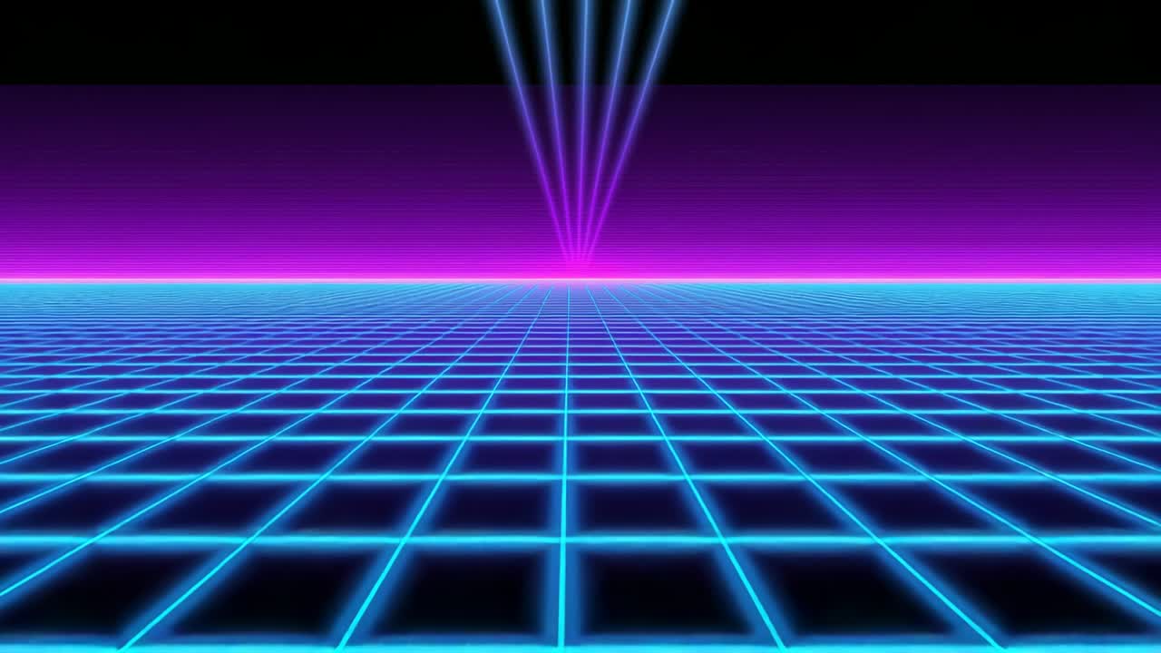 Initializing lit neon grid extending to magenta horizon in cyberscape ...