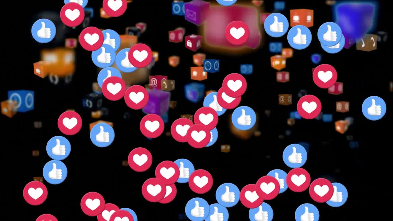 Premium stock video - Digital icons moving against black background