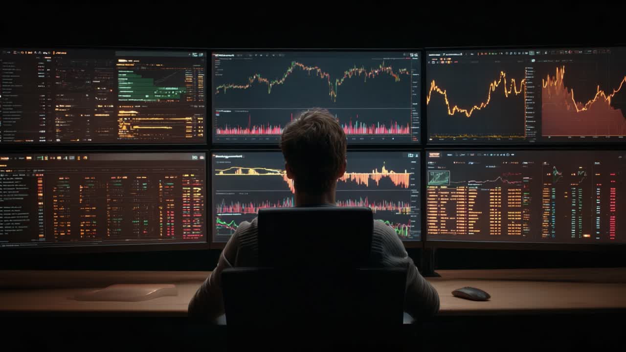 A Focused Analyst Engaging with Advanced Market Data on Multiple ...
