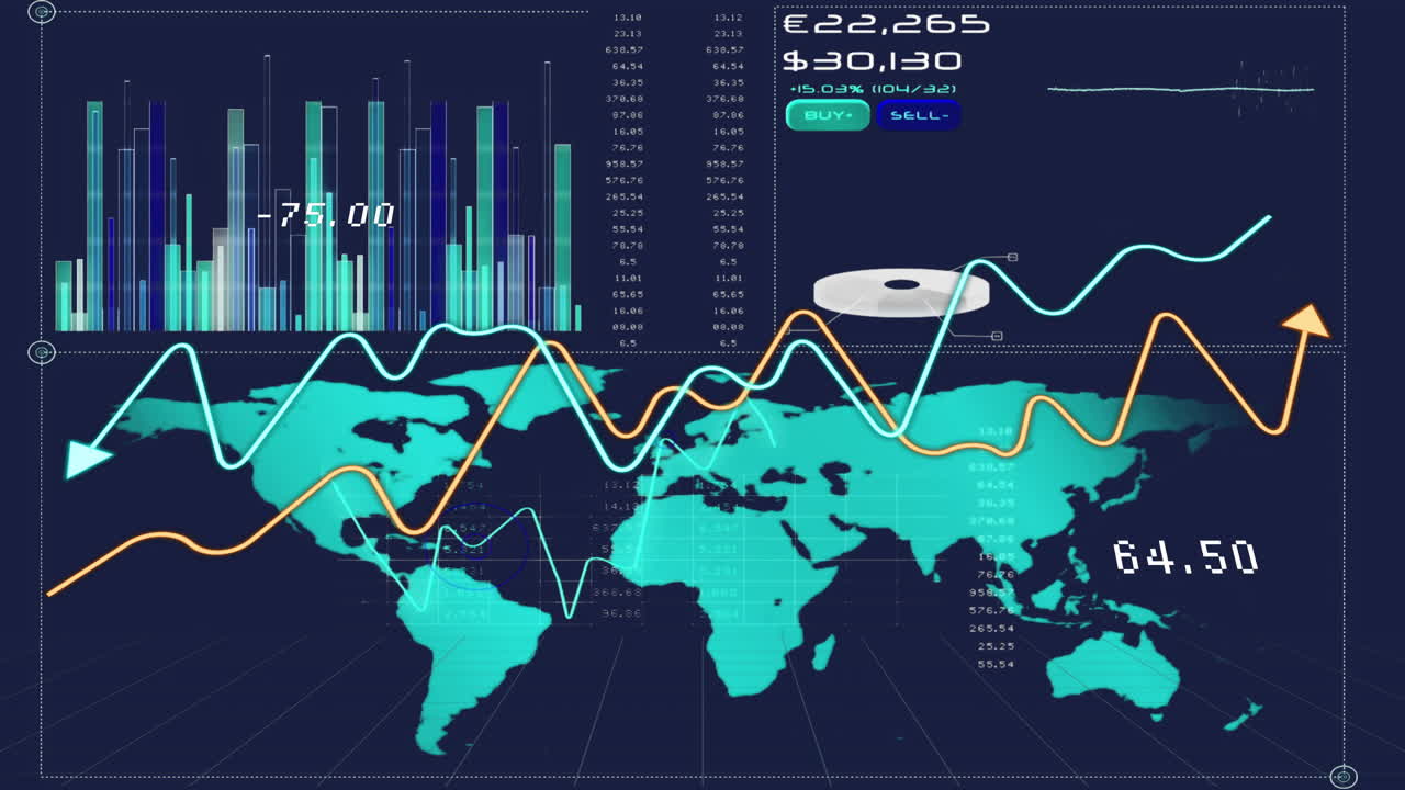 Premium stock video - Animation of world map and data processing over ...