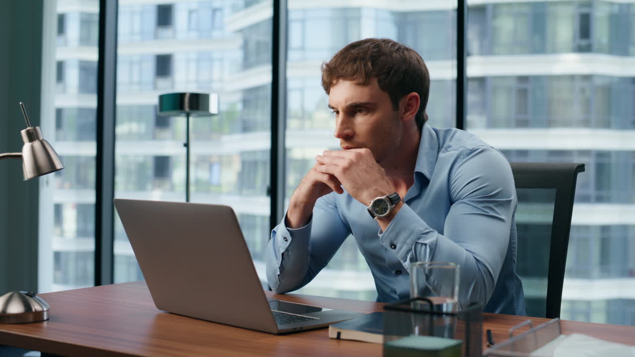 Premium stock video - Closeup nervous entrepreneur looking laptop in ...