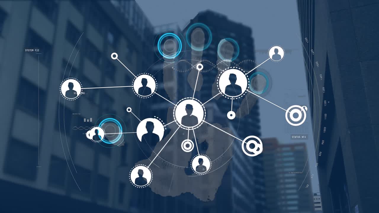 Premium stock video - Animation of data processing and network of connections over biometric ...