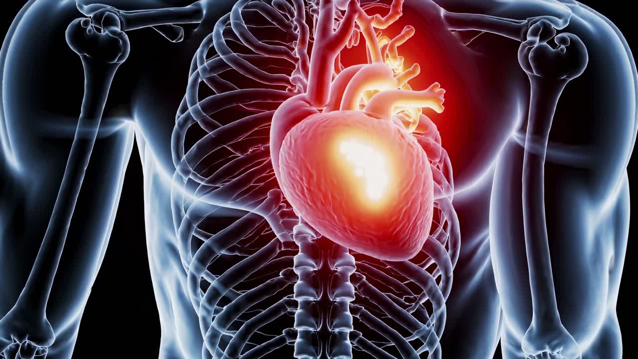 Medical illustration showing human heart beating inside chest ...