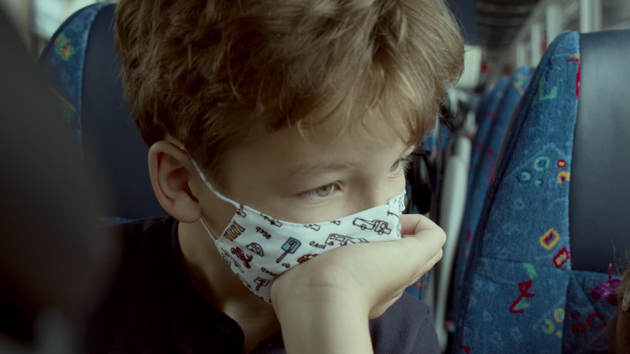 Premium stock video - Caucasian boy in a mask