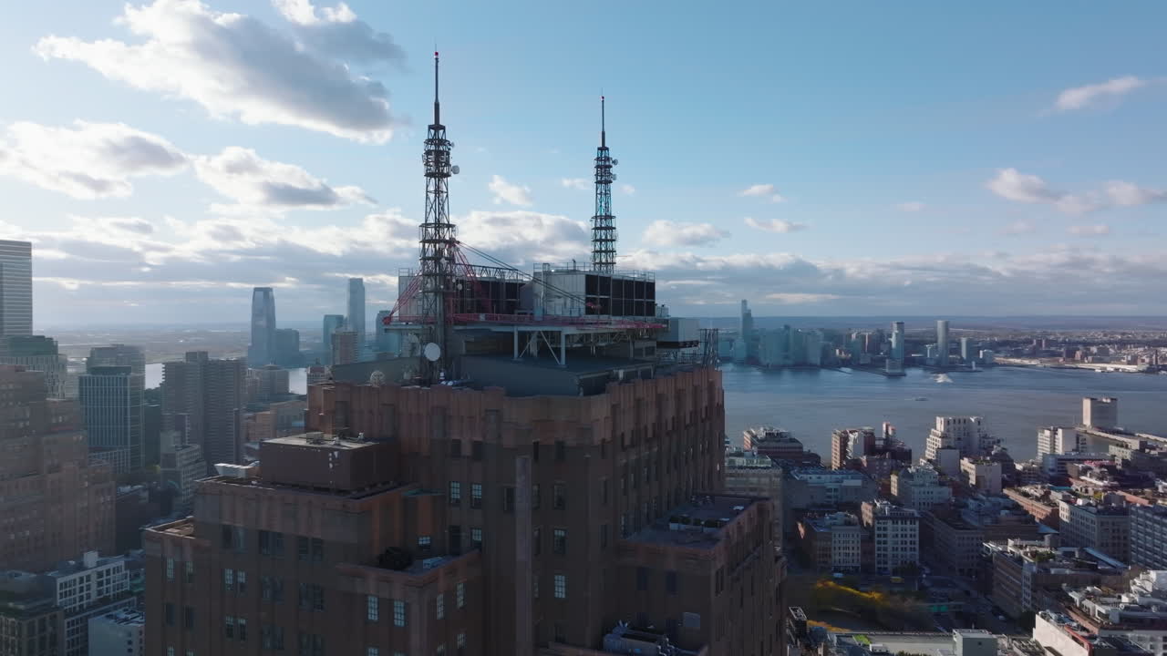 Orbit Shot Around Top Of Tall Building With Steel Construction And ...