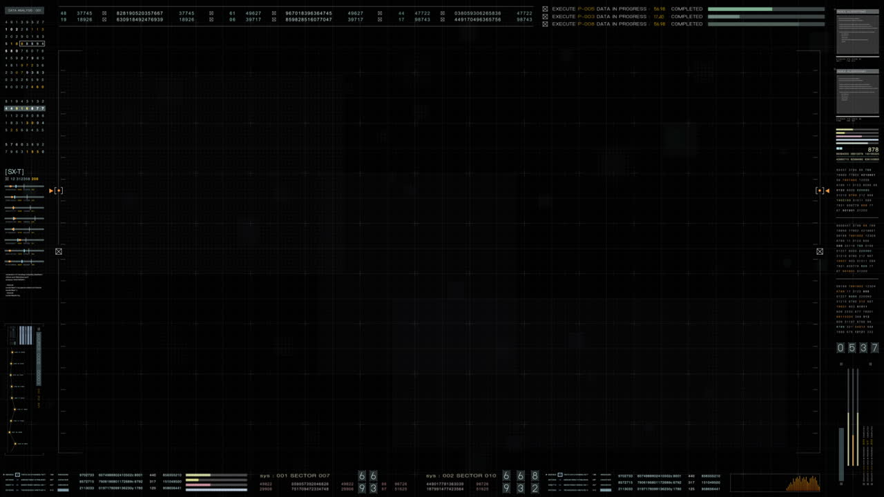 Futuristic Source Code Digital Data Telemetry Motion Graphic Display Screen With User Interface