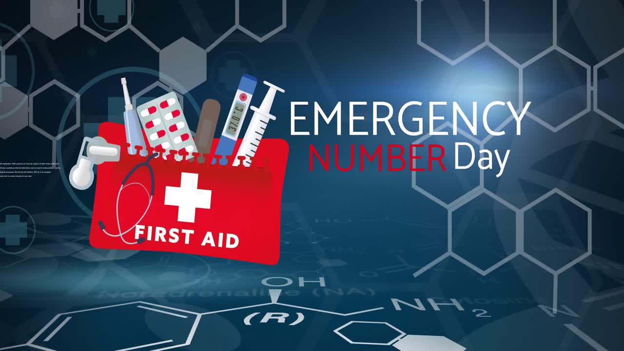 Premium stock video - Animation of emergency number day text with ...