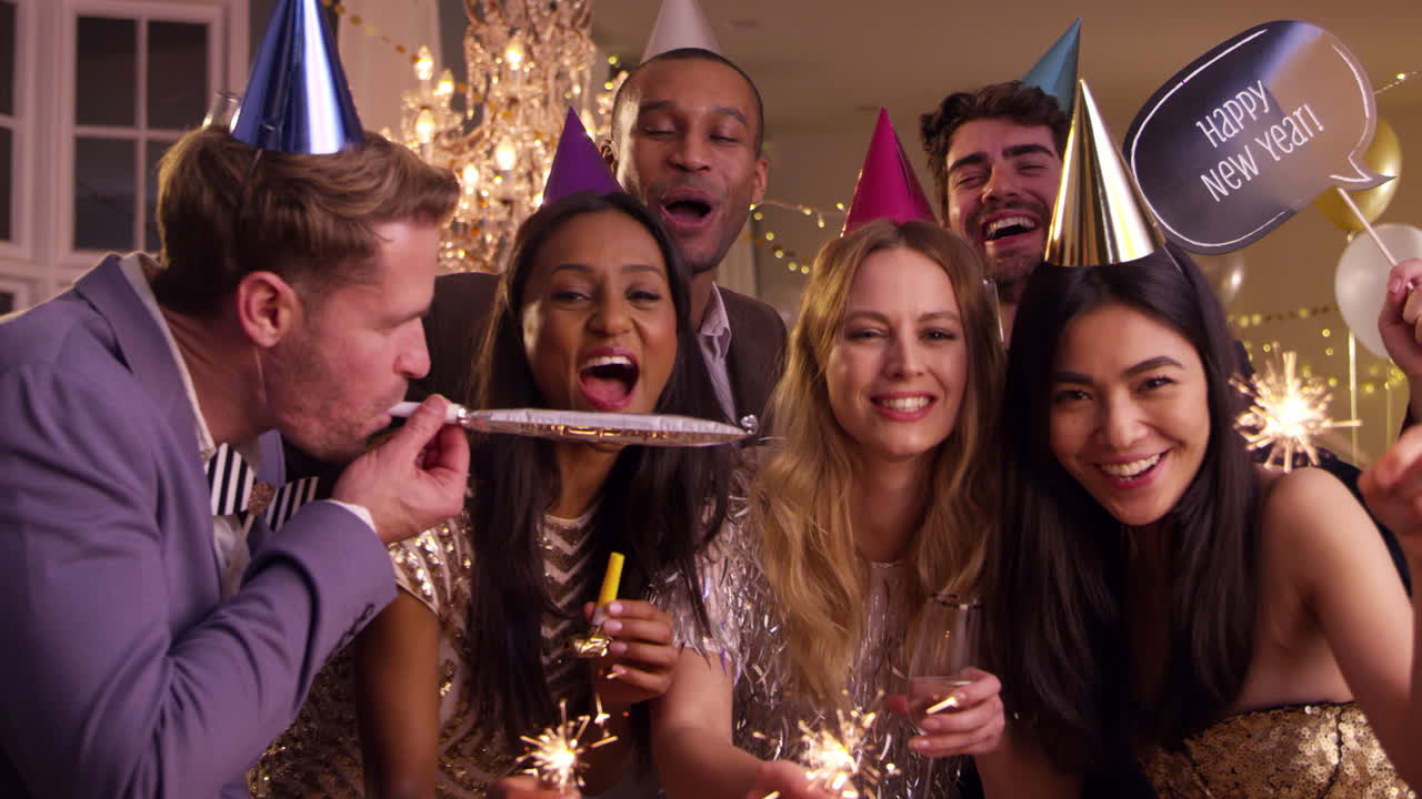 Group of friends celebrating at new year party together Premium Stock ...