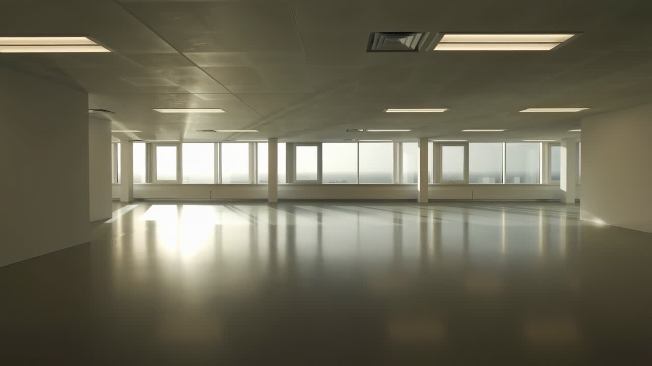 Empty Modern Office Space with Sunlight and Large Windows | Premium ...