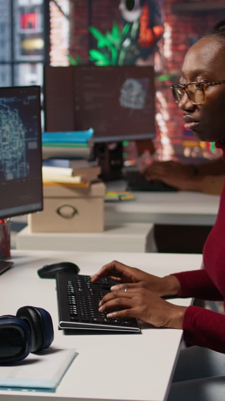 Vertical video Programmer coding artificial intelligence algorithms in startup | Premium Stock ...